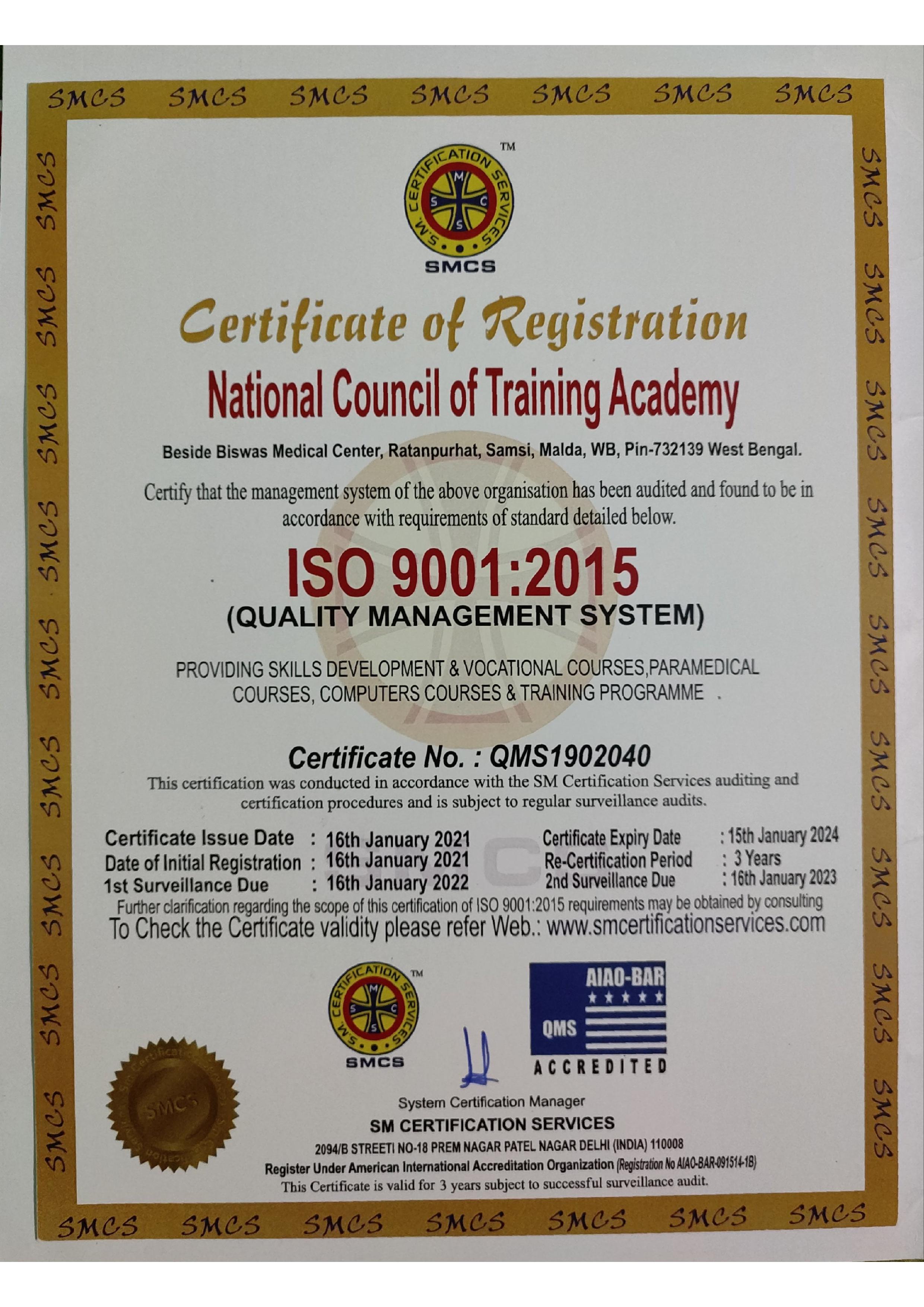 Our Certifications | National Council of Training Academy